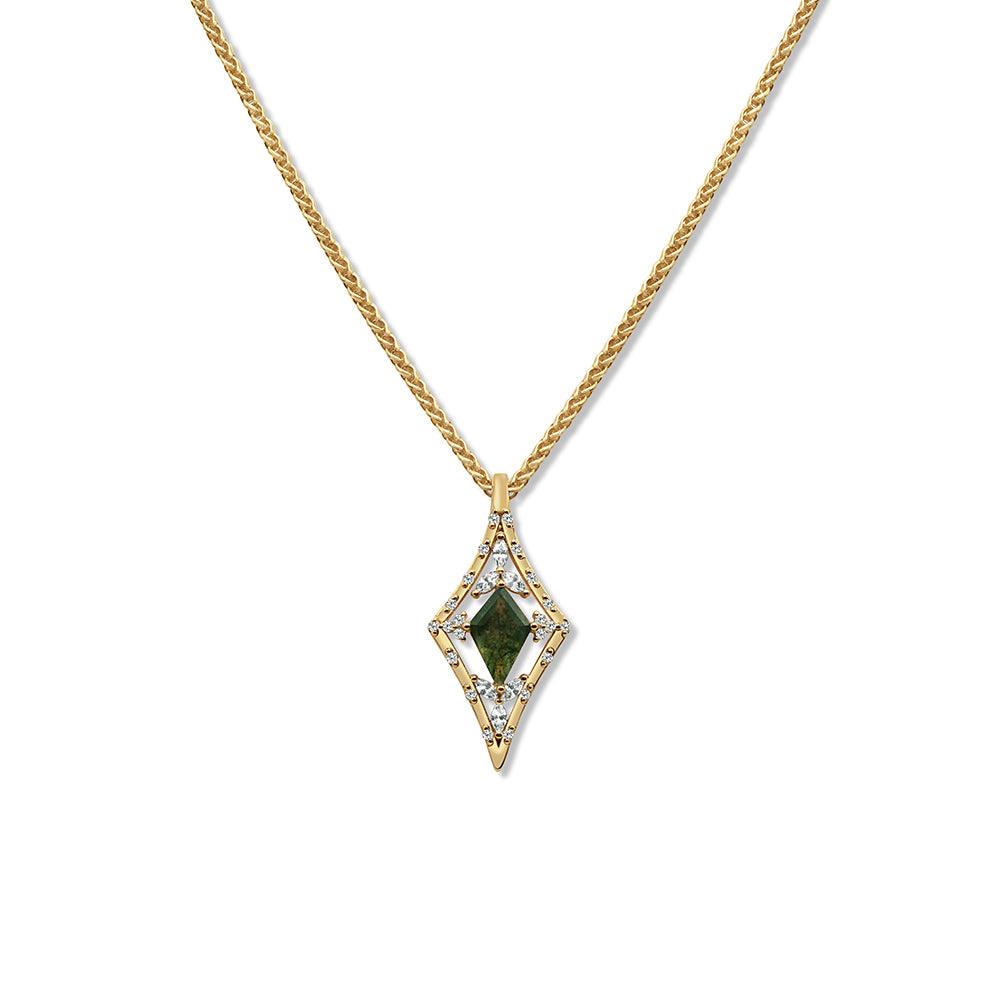 The Knight's Plume Green Moss Agate Necklace